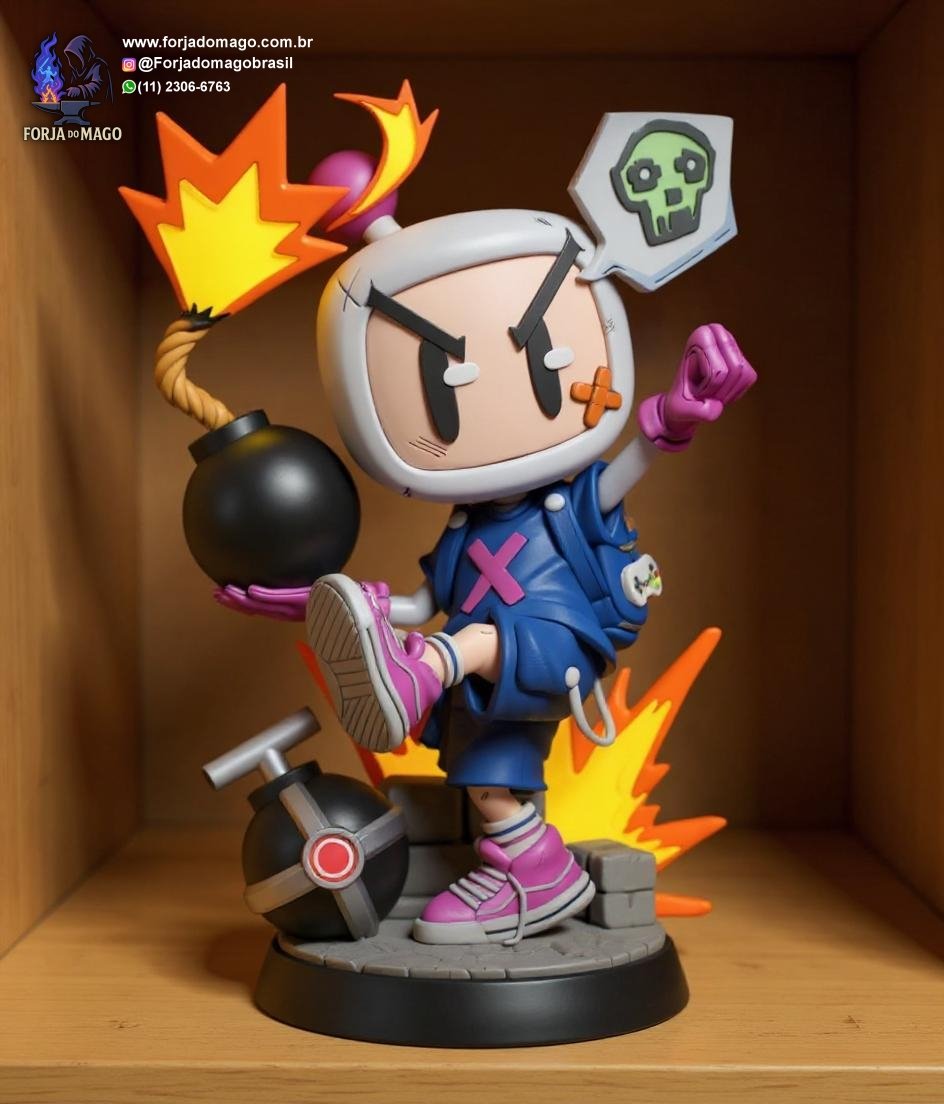 Bomberman - Chibi Miniatura, Escultura, Action Figure Anime - Forja do Mago